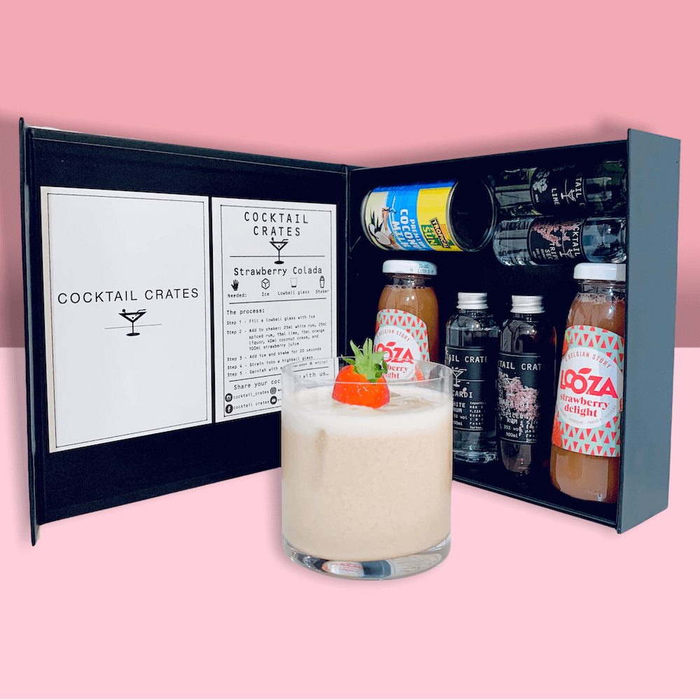 Strawberry Pina Colada Cocktail Gift Set | Rum Gift Set | Cocktail Crates
